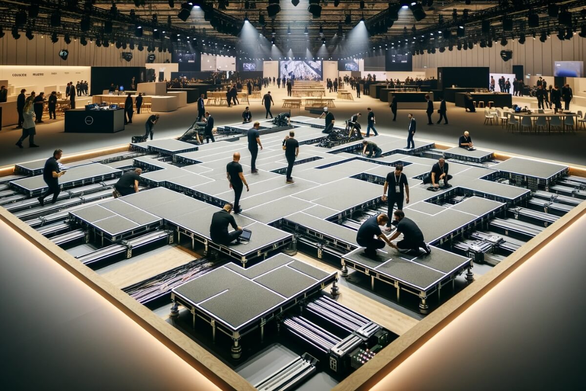 Modulaire verhoogde standvloeren voor evenementen
