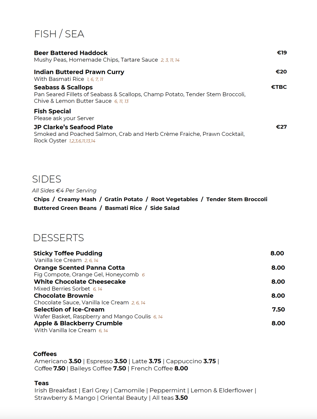 JP Clarke's Bar Food Menu | JP Clarke's