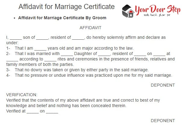 Affidavit For Marriage Registration - Marriage Certificate
