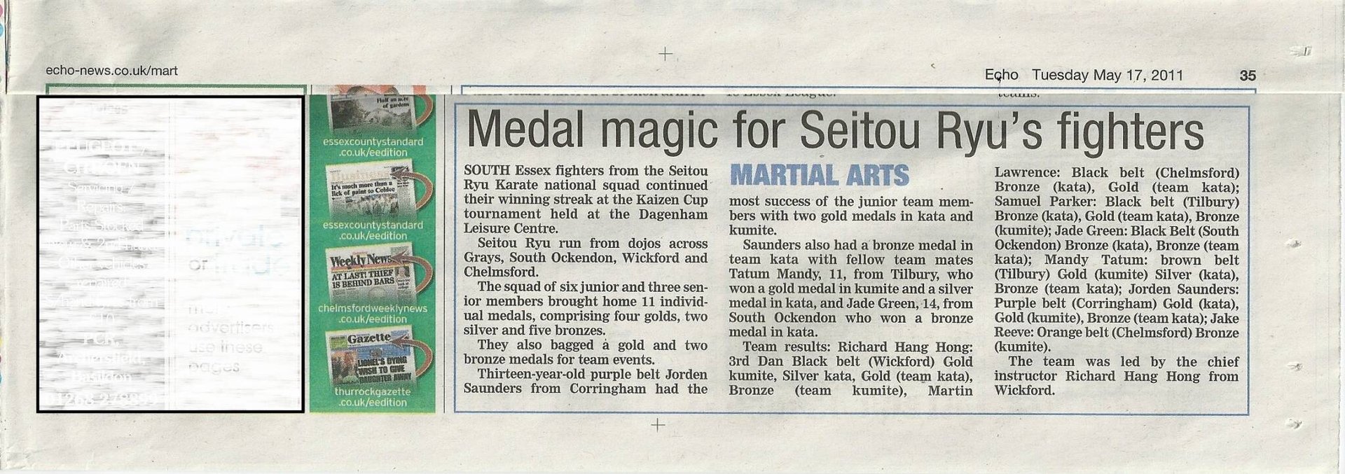 Echo Newspaper: 17/05/2011 – Seitou Ryu Karate