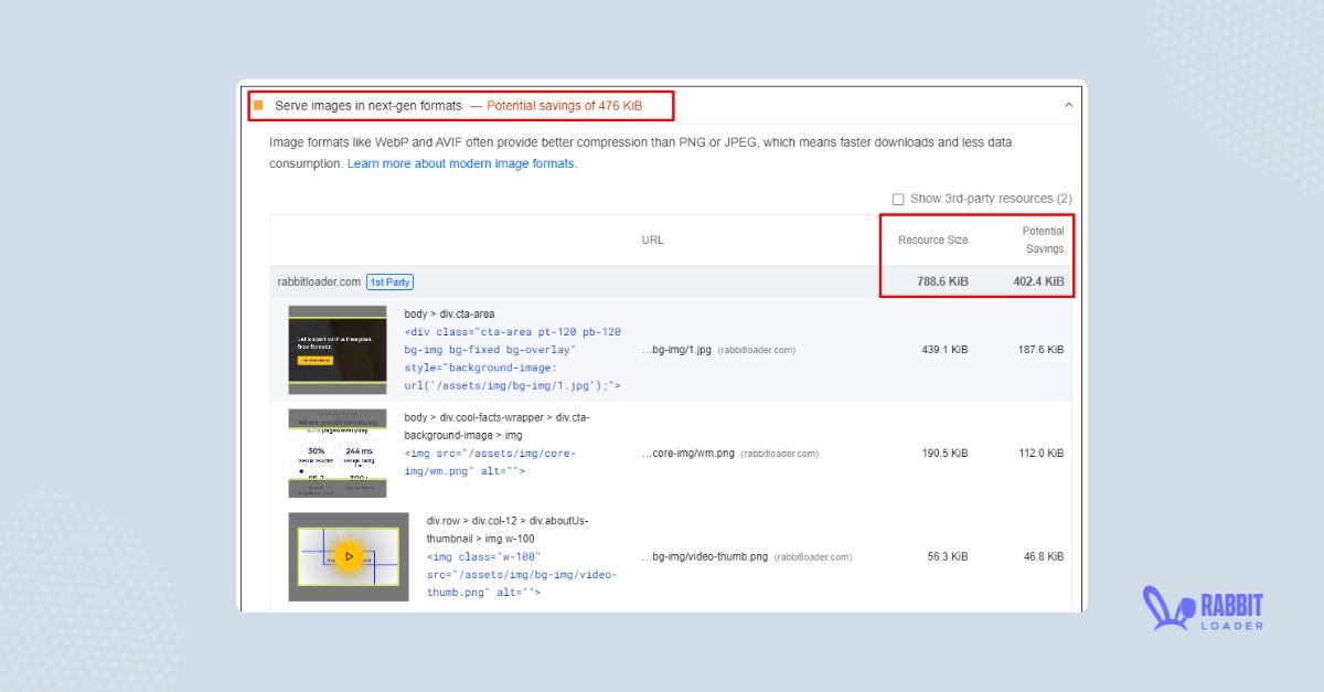 How to fix Efficiently Encode Images Warning