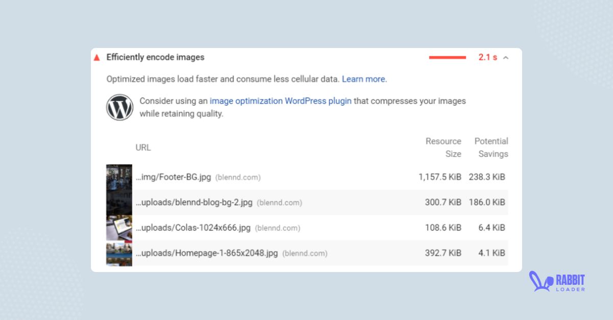 How to fix Efficiently Encode Images Warning