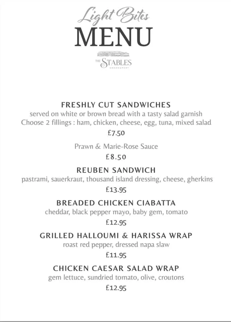 Restaurant Menus | The Stables Groomsport