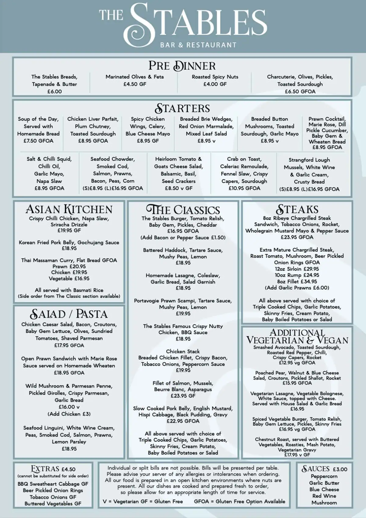 Restaurant Menus | The Stables Groomsport